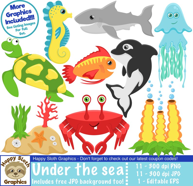 Under the Sea Clipart Set, Personal and Commercial Use Vector Sealife ...