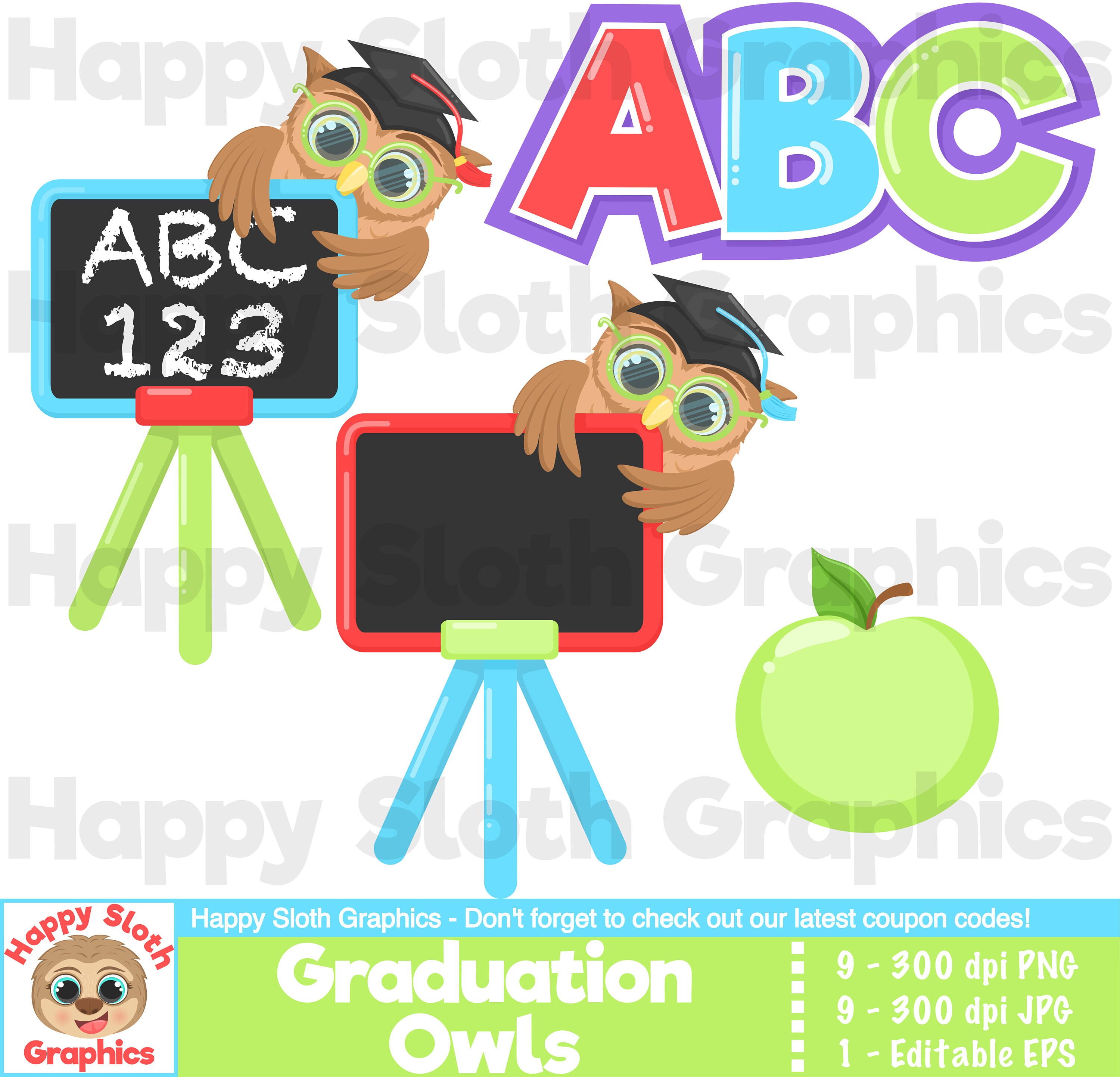 Graduation Owls Clipart Set, Personal and Commercial Use Vector School ...