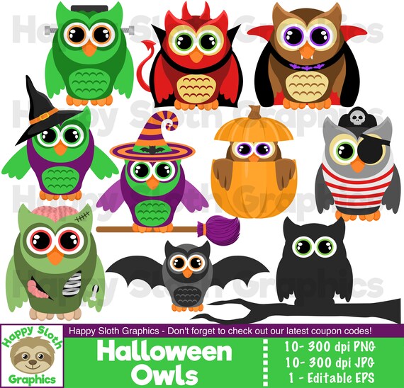 Halloween Owls clipart set personal and commercial use | Etsy