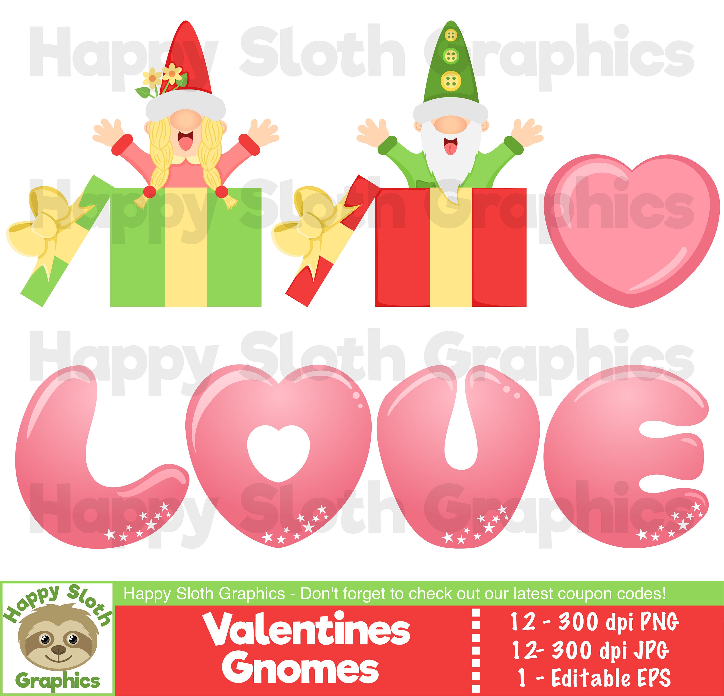 Valentines Gnomes Clipart Set, Personal and Commercial Use Vector ...