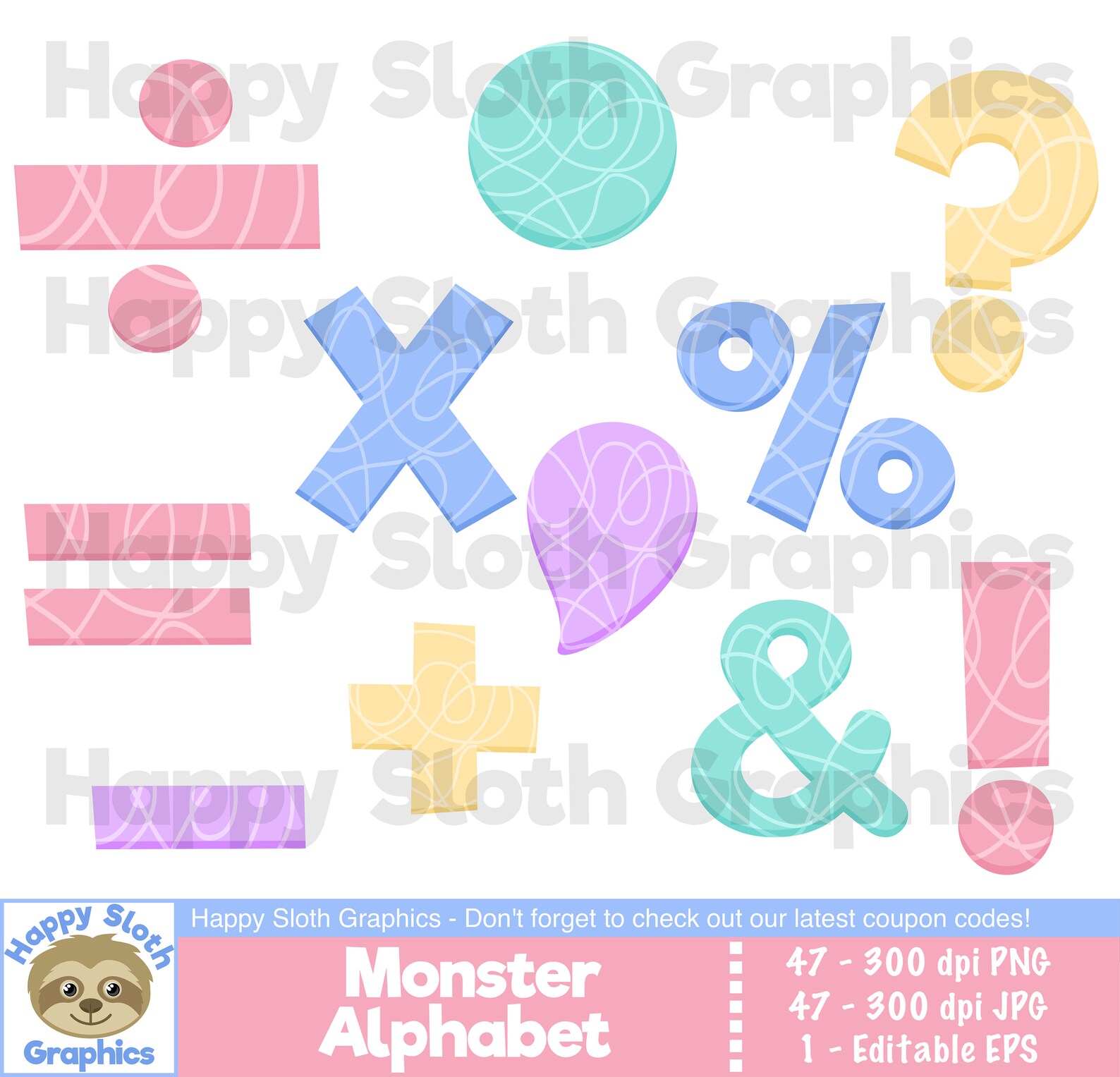 Pastel Monster Alphabet Clipart Set, Personal and Commercial Use Vector ...