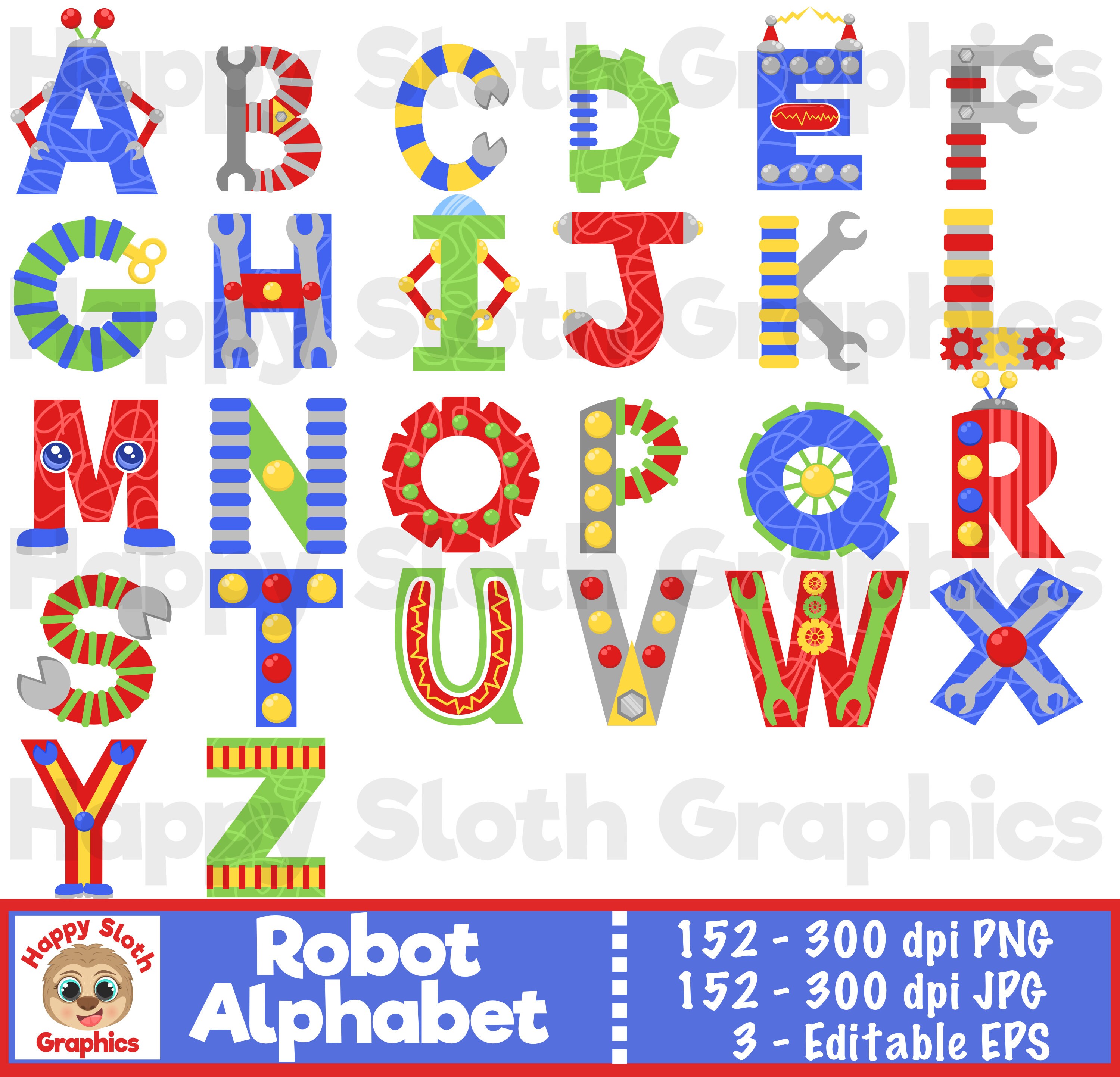 Robot Alphabet Clipart Set, Personal and Commercial Use Vector, Kids ...