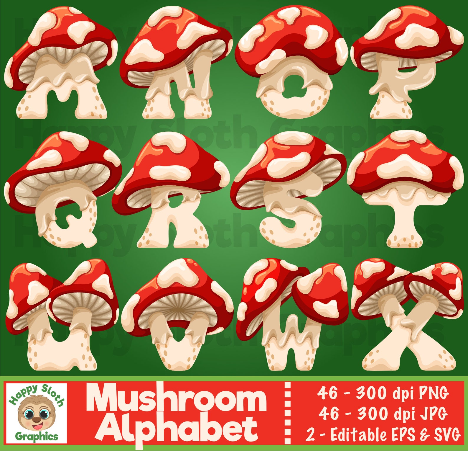 Mushroom Alphabet Clipart Set, Personal and Commercial Use Vector ...