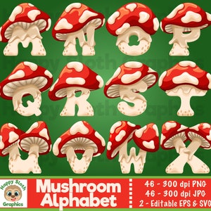 Mushroom Alphabet Clipart Set, Personal and Commercial Use Vector ...