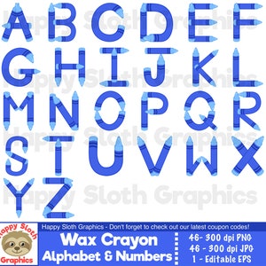 Blue Wax Crayon Alphabet Clipart Set, Personal and Commercial Use ...