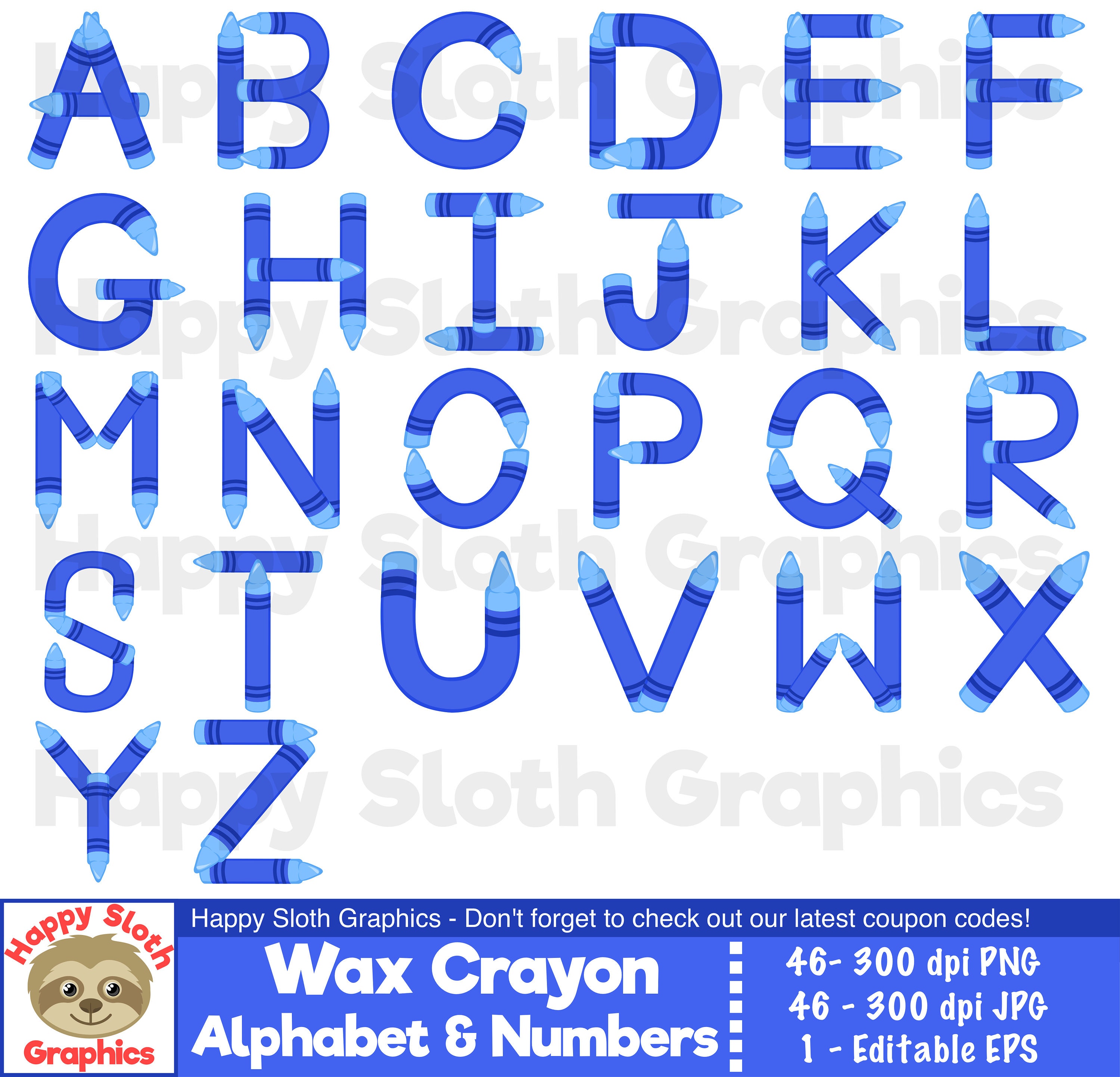 Blue Wax Crayon Alphabet Clipart Set Personal and Commercial - Etsy