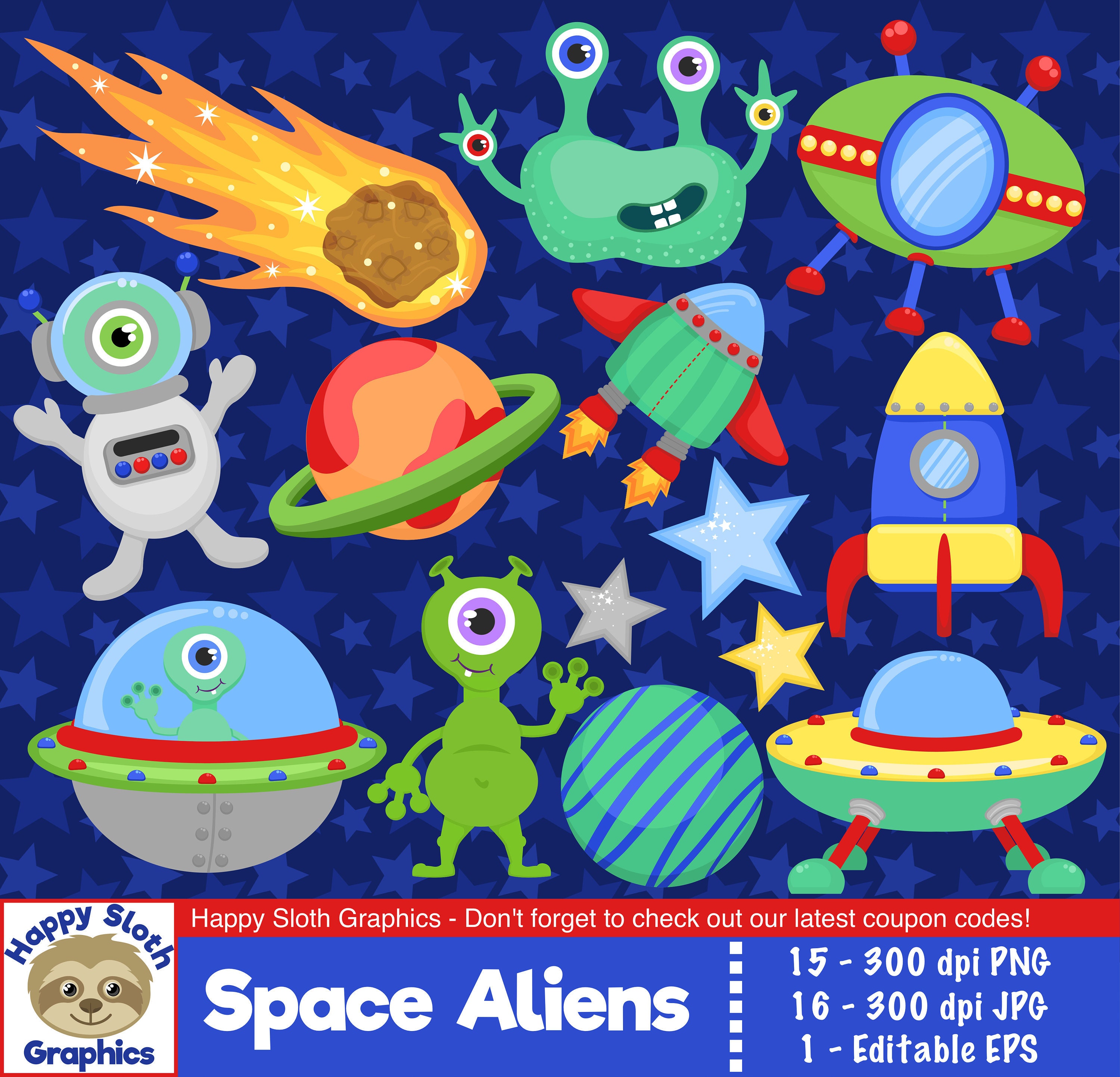 Space Alien Clipart Set Personal and Commercial Use Vector - Etsy