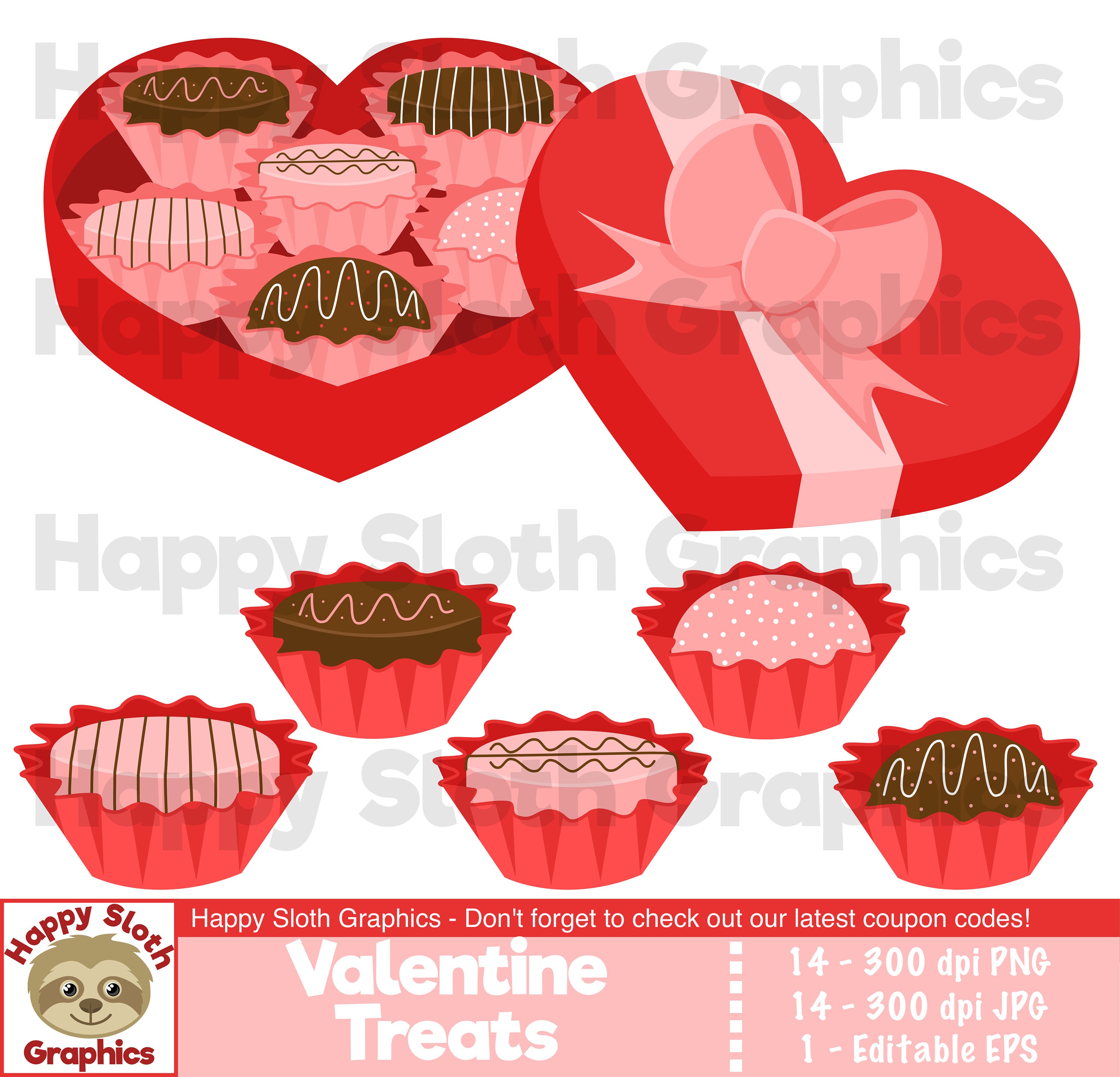 Valentines Treats Clipart Set, Personal and Commercial Use Vector ...