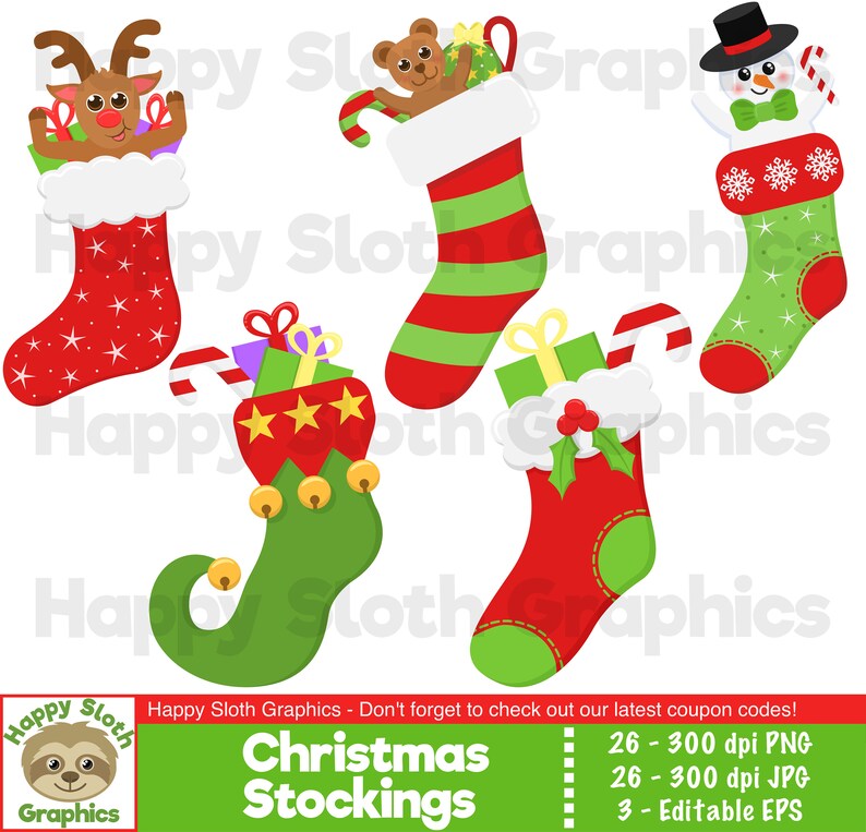 Mix and Match Christmas Stocking Clipart Set, Personal and Commercial ...