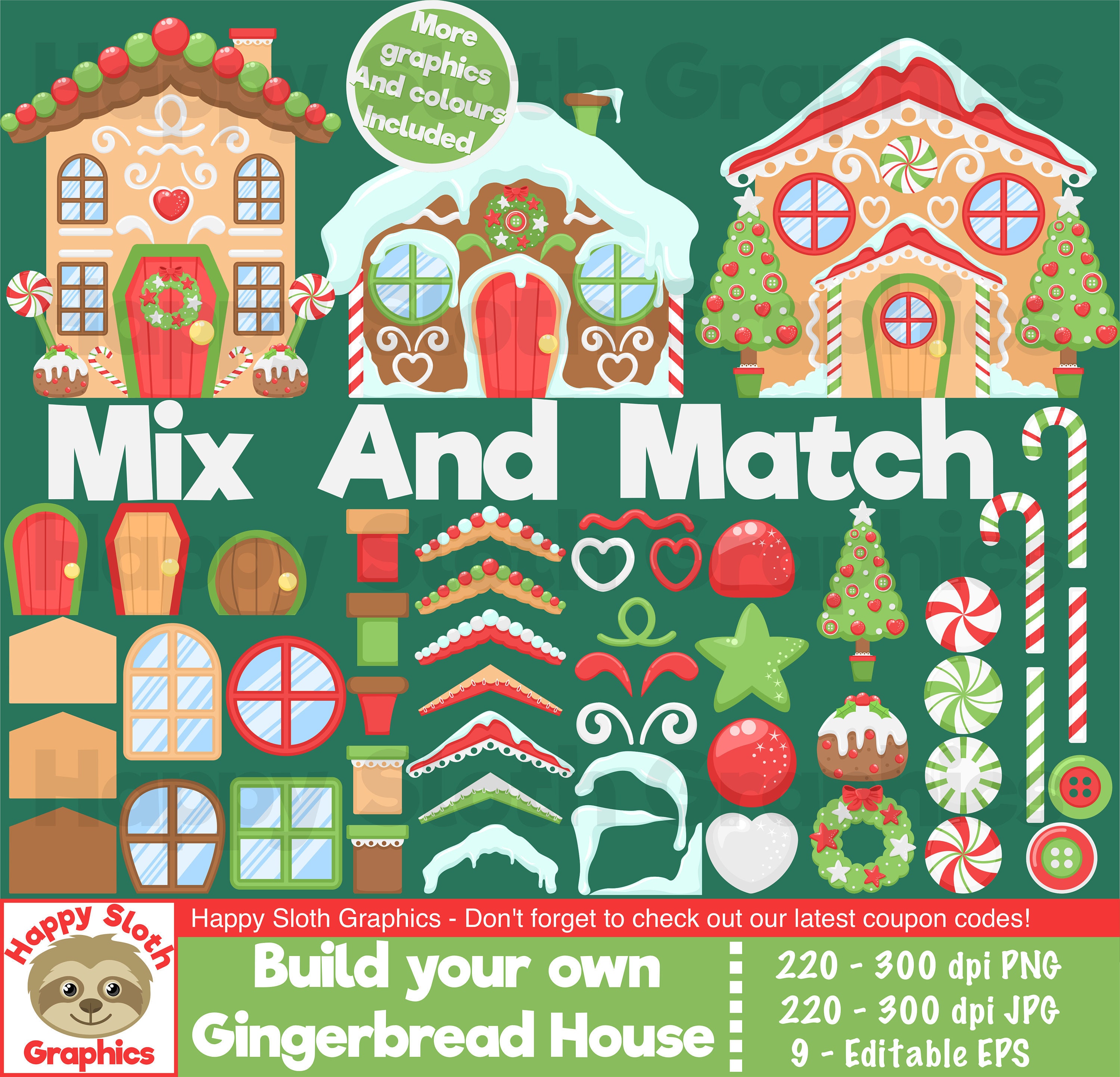 Mix and Match Gingerbread House Clipart Set Personal and | Etsy