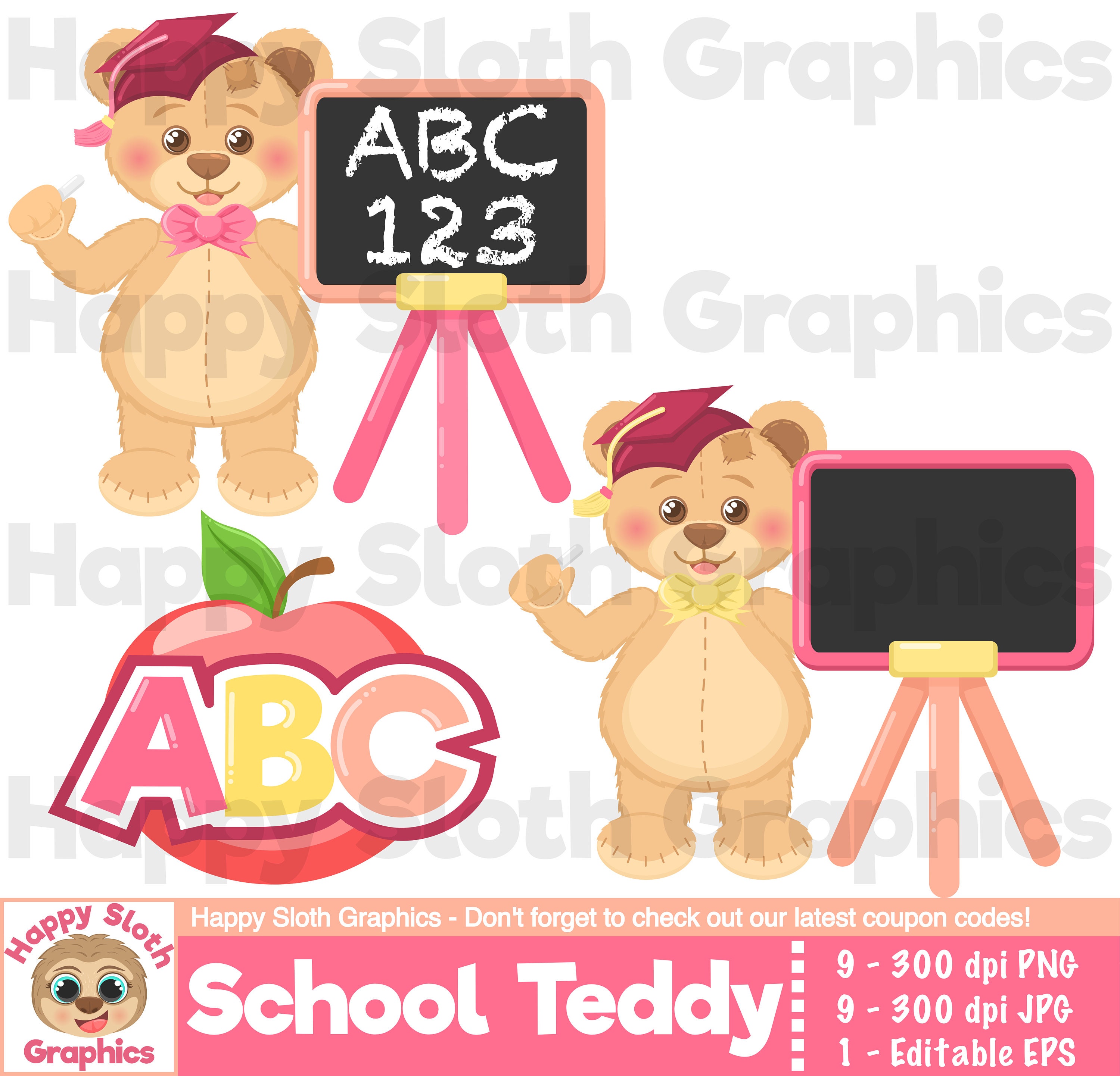 School Teddy in Pink Clipart Set Personal and Commercial Use - Etsy