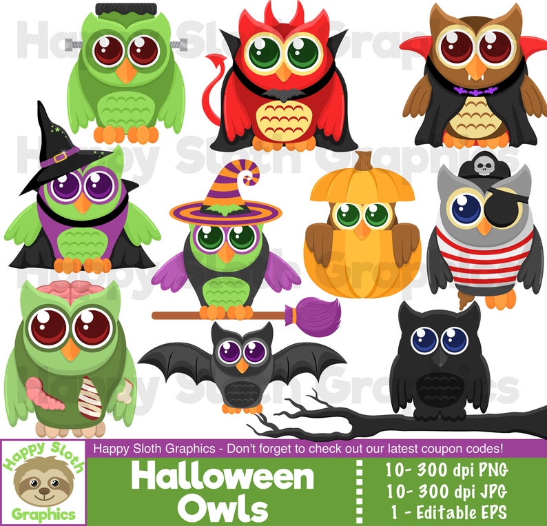 Halloween Owls Clipart Set Personal and Commercial Use - Etsy