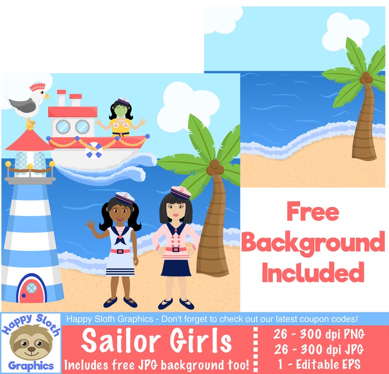 Sailor Girls Clipart Set, Personal and Commercial Use Vector, Sailor ...