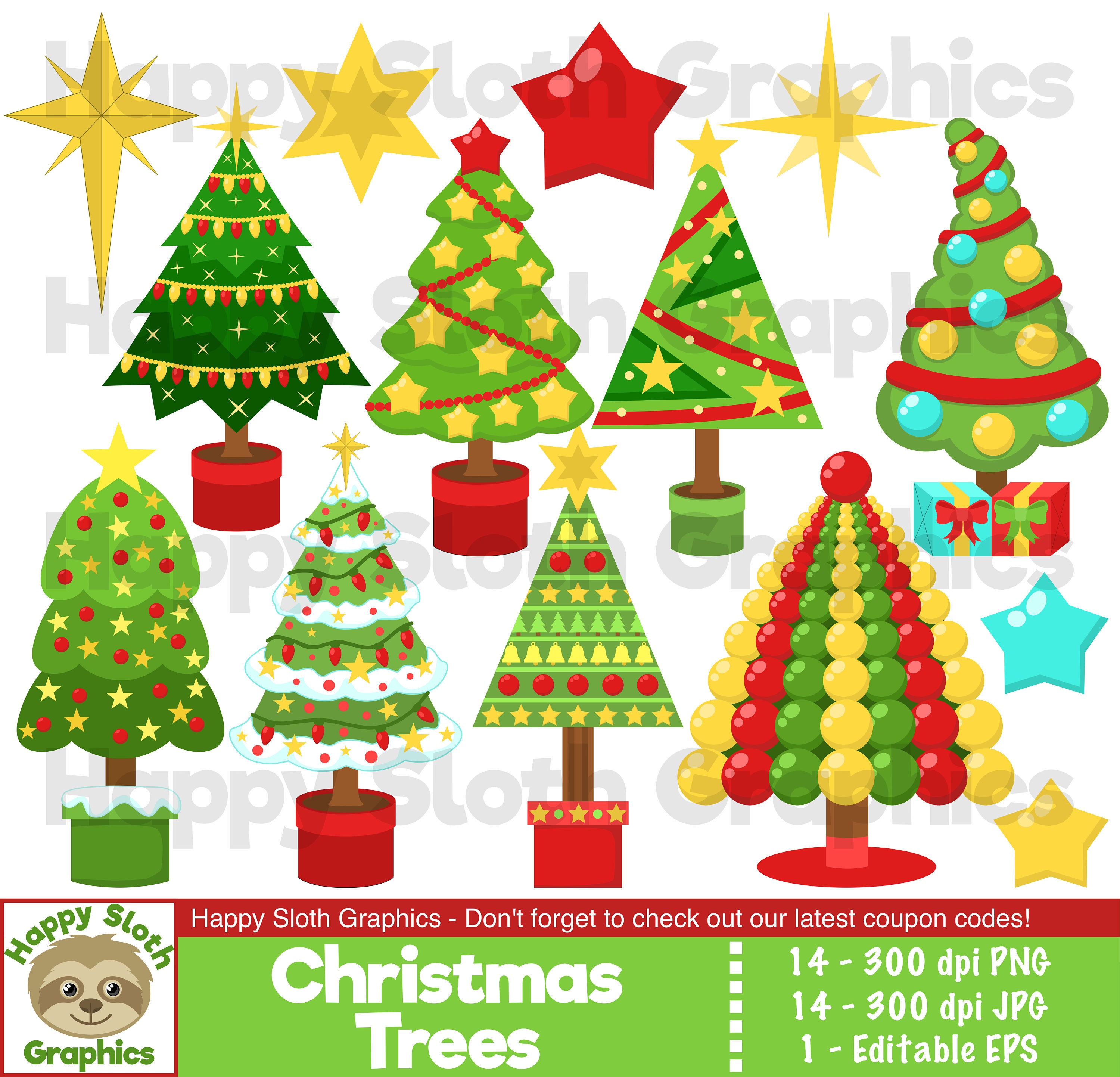 Christmas Tree Clipart Set Personal and Commercial Use | Etsy