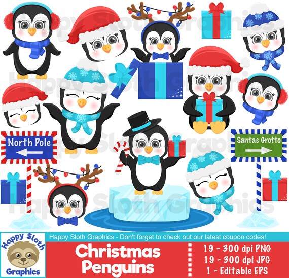Christmas Penguins Clipart Set Personal and Commercial Use | Etsy