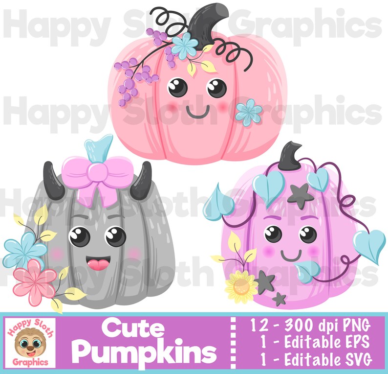 Cute Pumpkins Clipart Set Personal and Commercial Use Vector - Etsy