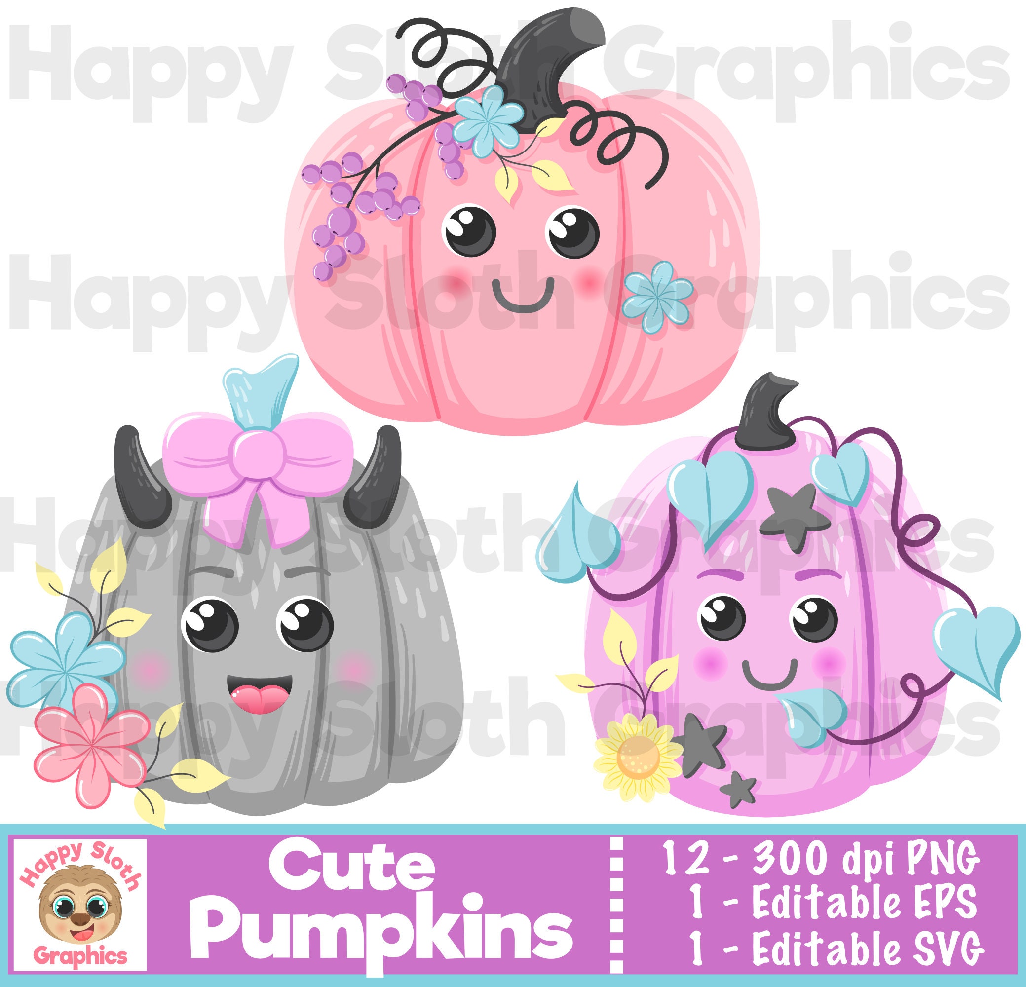 Cute Pumpkins Clipart Set Personal and Commercial Use Vector - Etsy