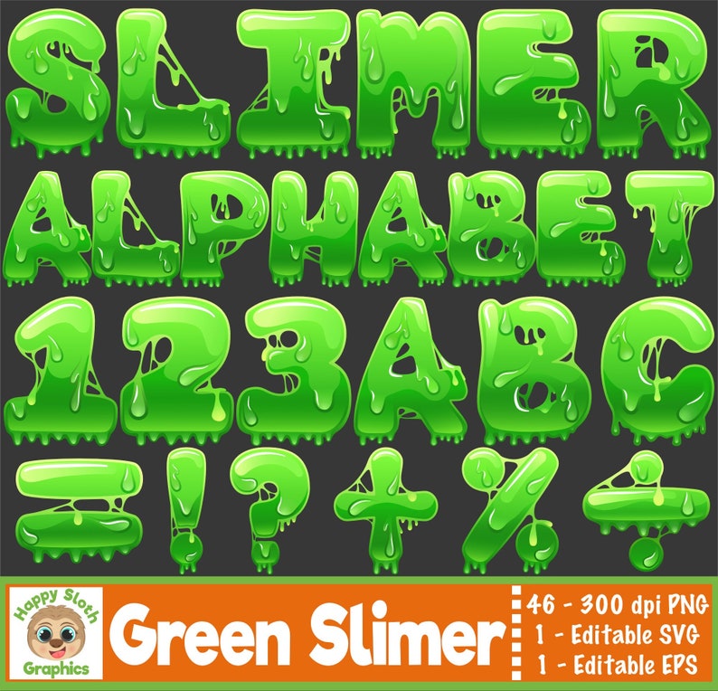 Green Slime Alphabet Clipart Set, Personal and Commercial Use Vector ...