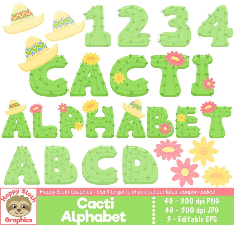 Cacti Lovers Alphabet Clipart Set, Personal and Commercial Use Vector ...