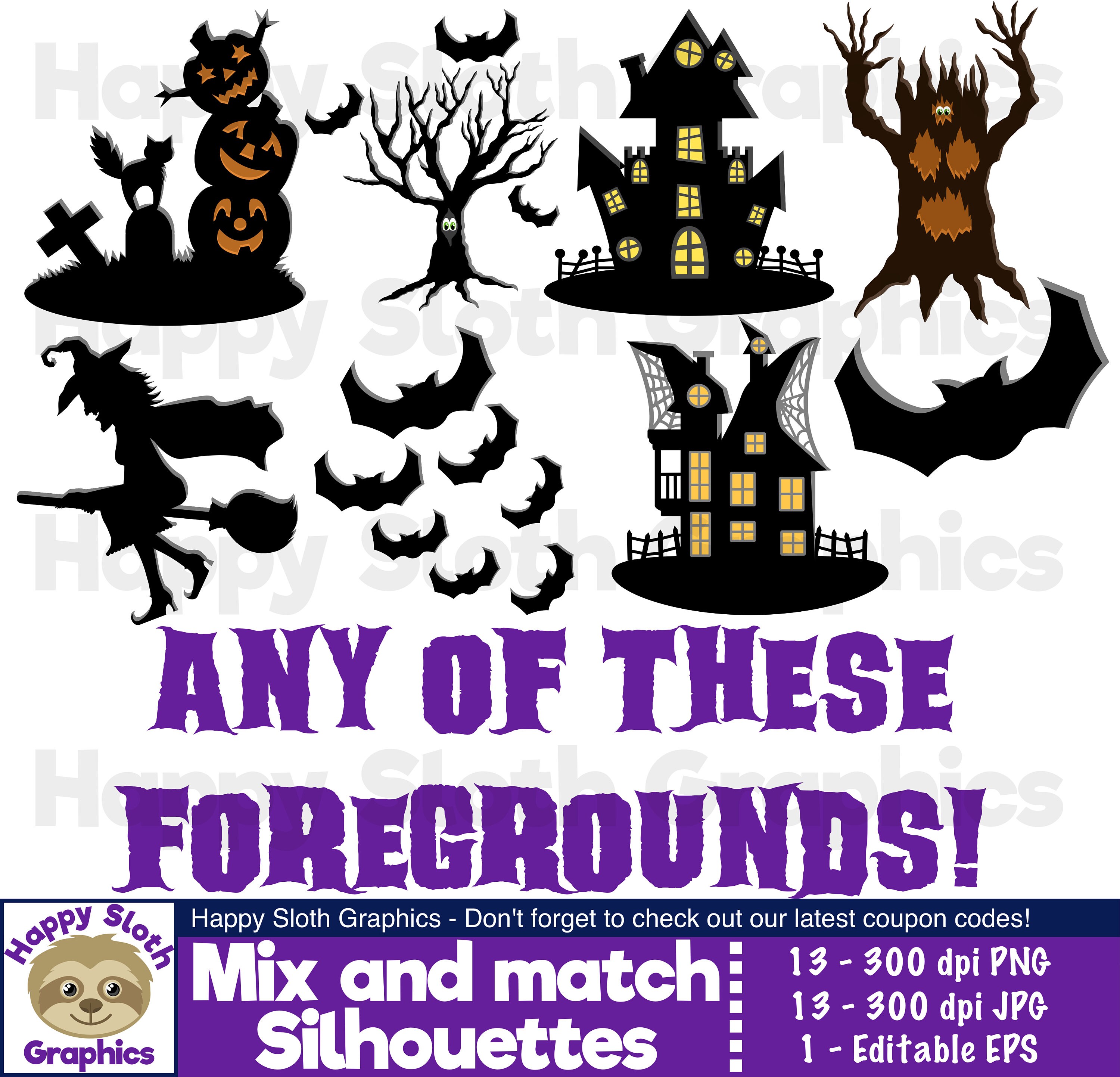Mix and Match Halloween Scene Clipart Set Personal and - Etsy
