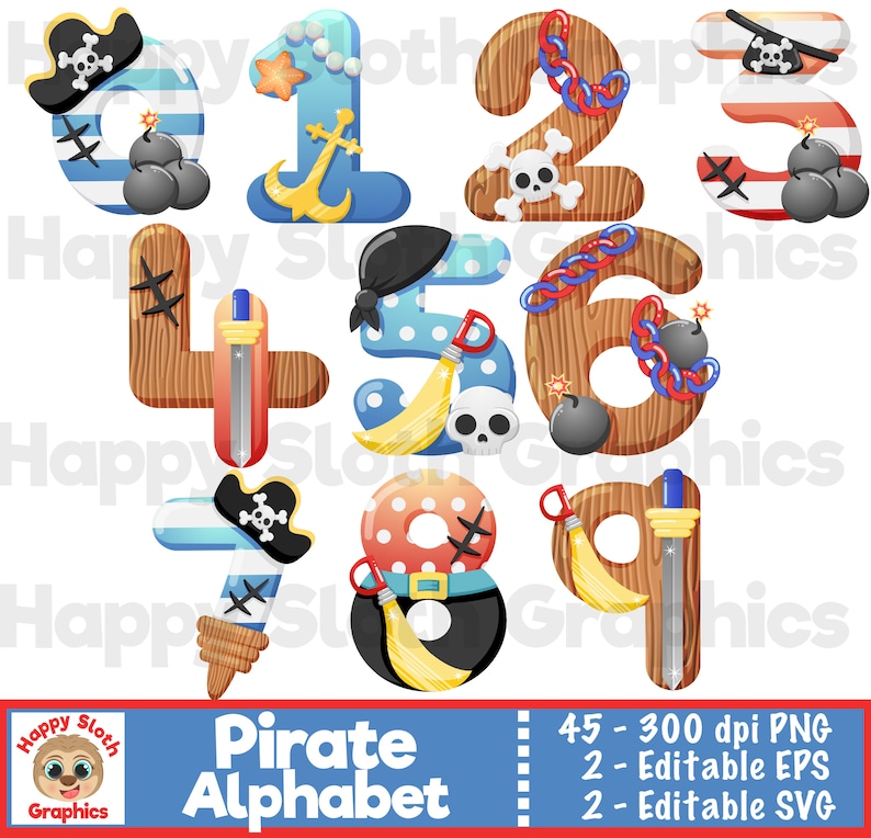Pirate Alphabet Alphabet clipart set, vector de uso personal y ...