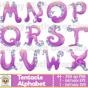 Purple Tentacle Alphabet Clipart Set, Personal and Commercial Use ...