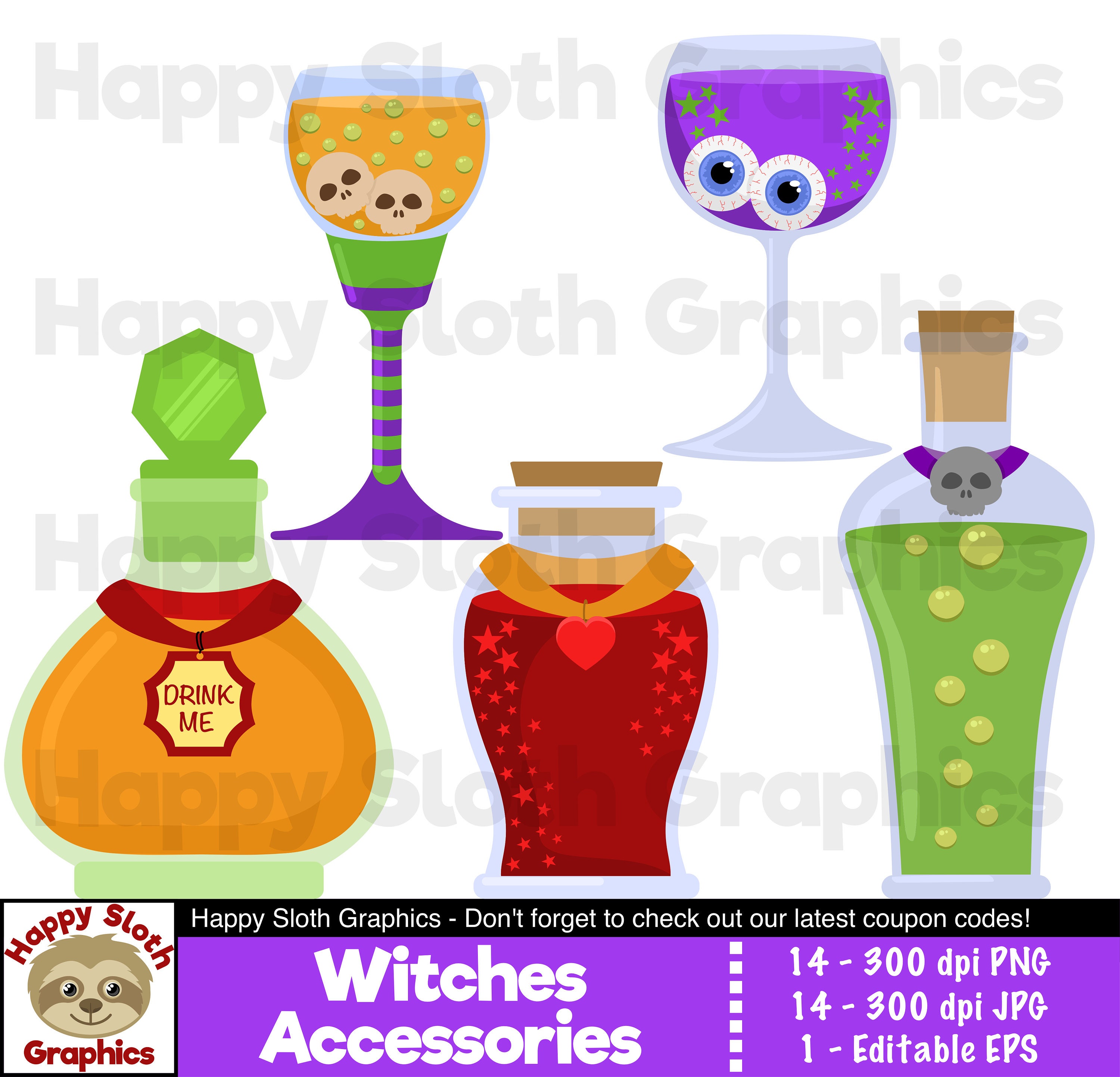 Halloween Witches Accessories Clipart Set, Personal and Commercial Use ...