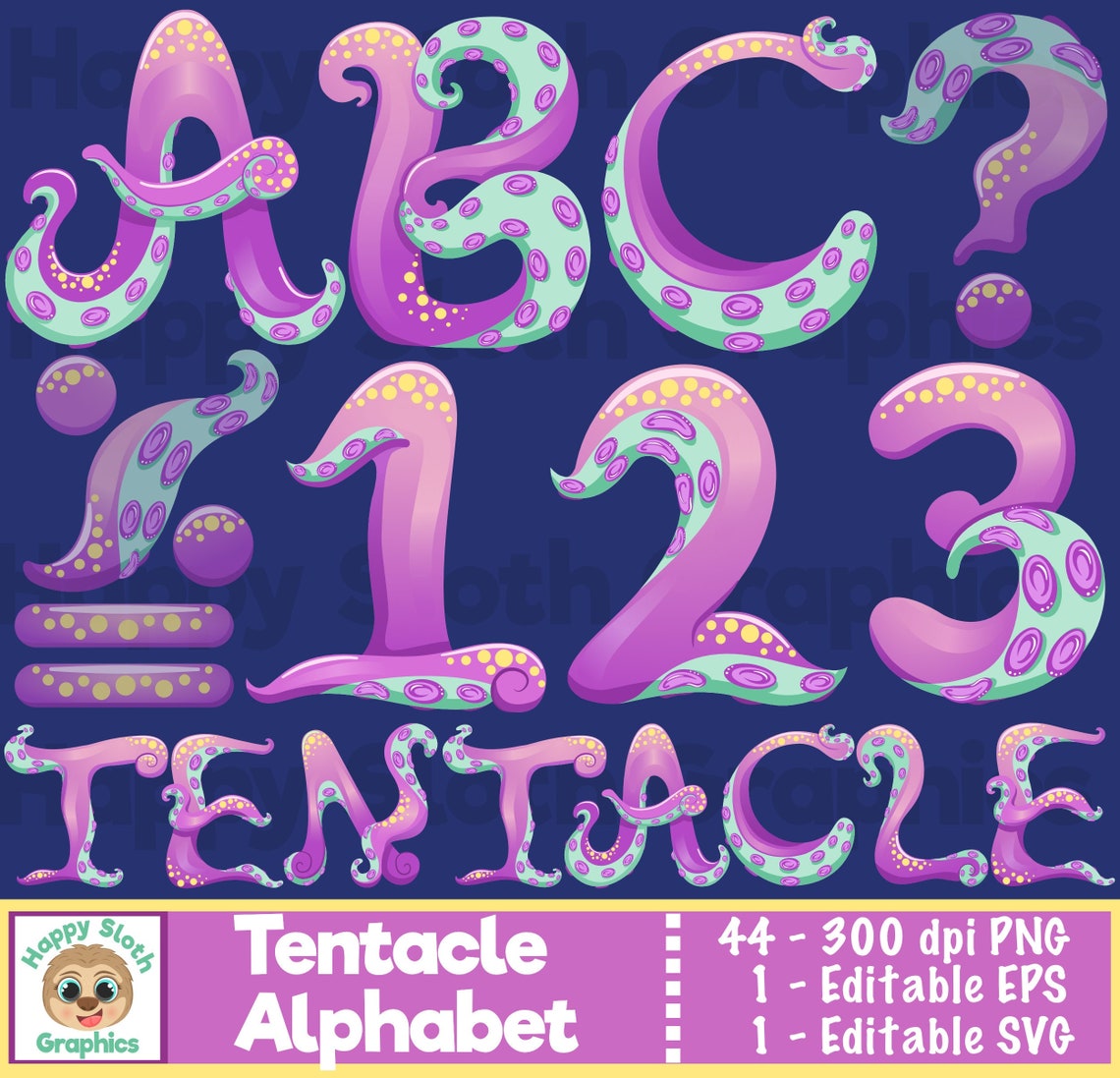 Purple Tentacle Alphabet Clipart Set, Personal and Commercial Use ...
