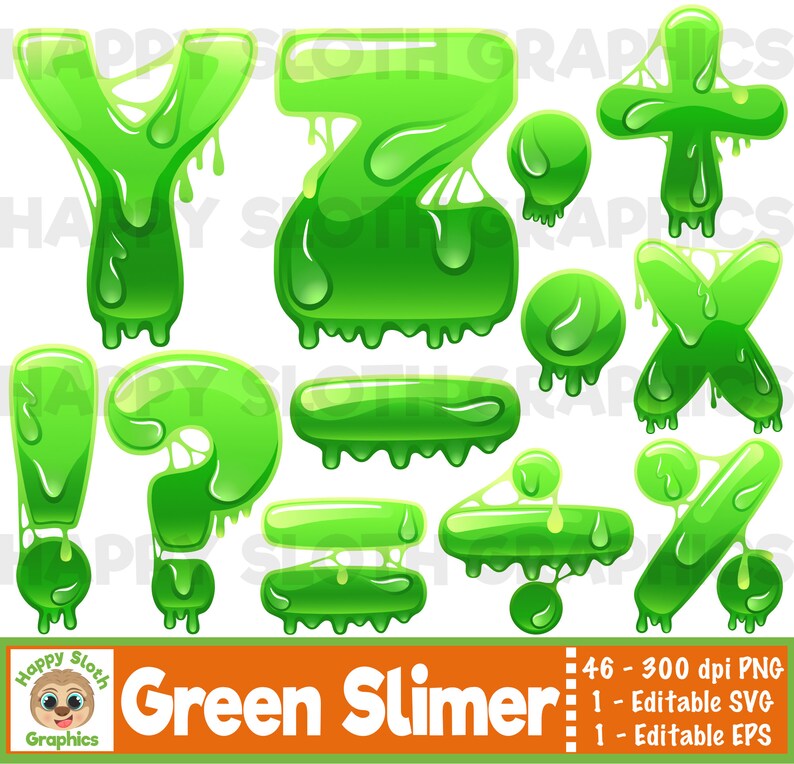 Green Slime Alphabet Clipart Set, Personal and Commercial Use Vector ...
