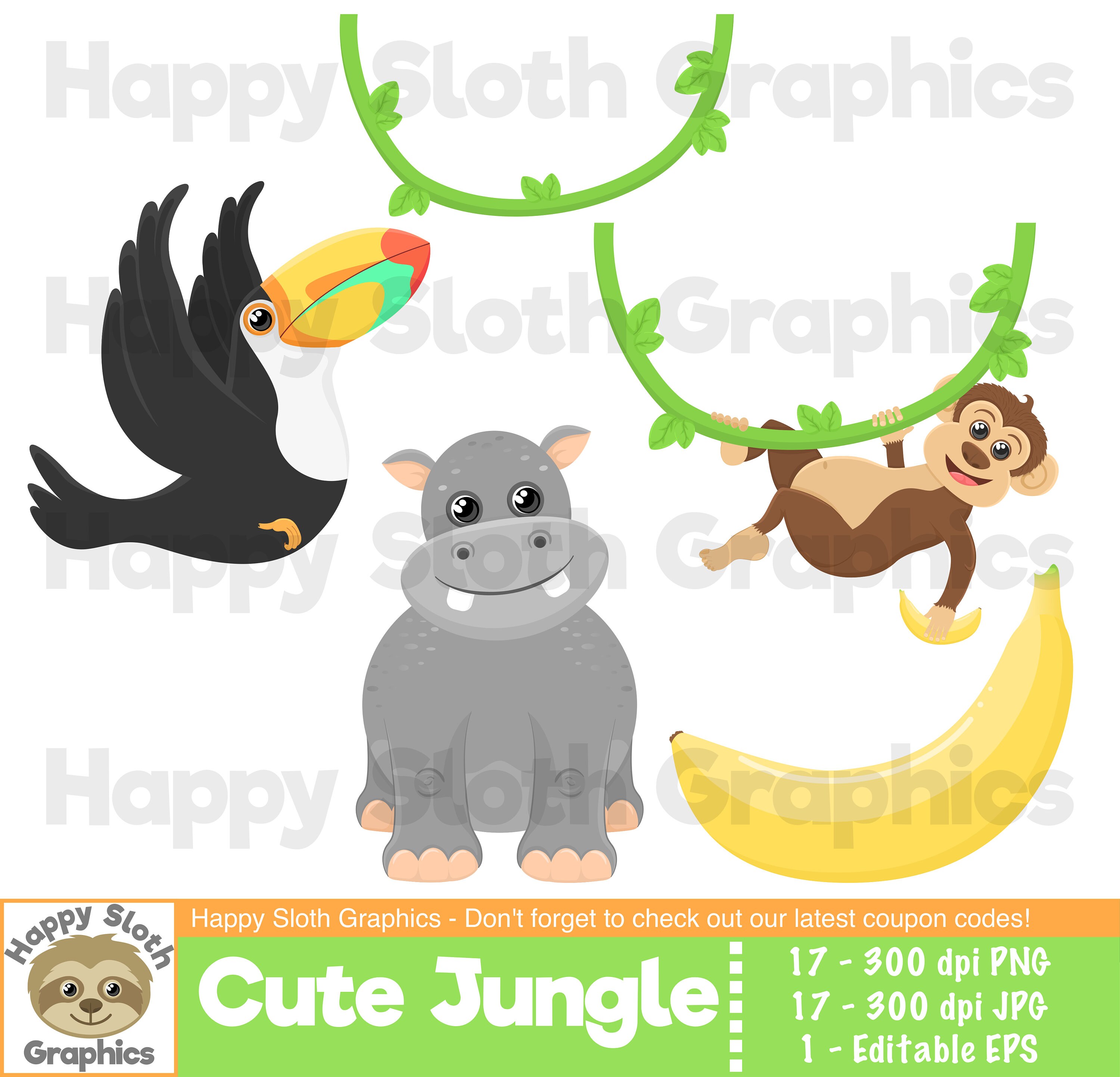 Cute Jungle Clipart Set, Personal and Commercial Use Vector African ...