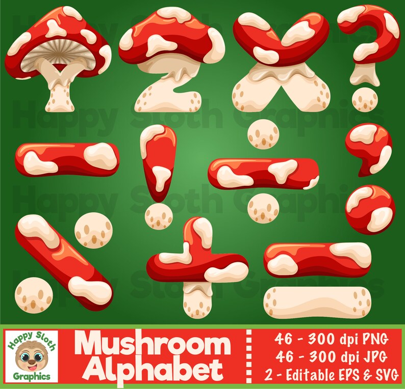 Mushroom Alphabet Clipart Set, Personal and Commercial Use Vector ...