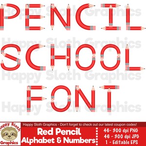 Red Pencil Alphabet Clipart Set, Personal and Commercial Use Vector ...
