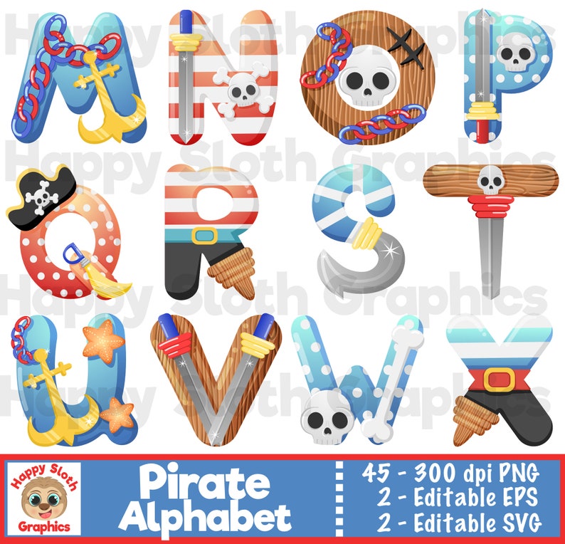 Pirate Alphabet Alphabet Clipart Set, Personal and Commercial Use ...