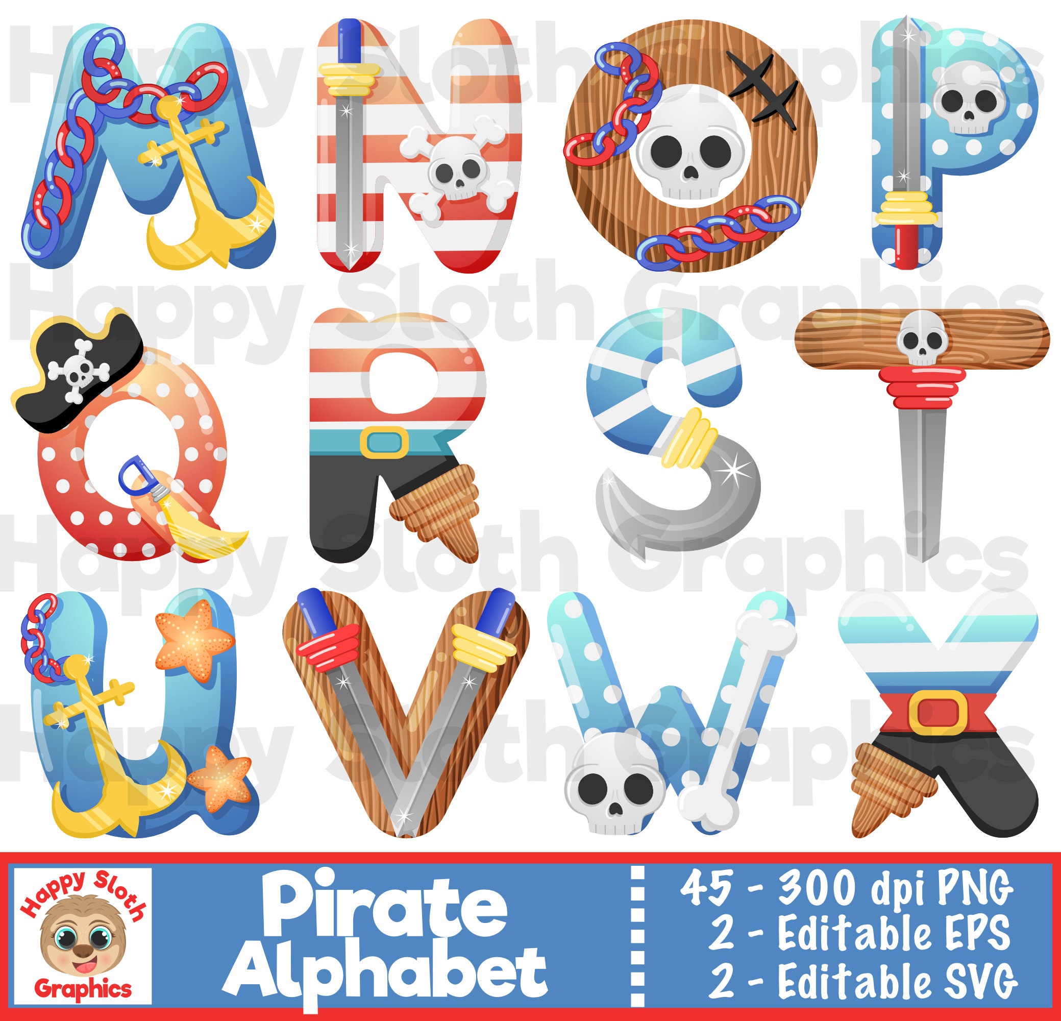 Pirate Alphabet Alphabet Clipart Set Personal And Commercial Etsy