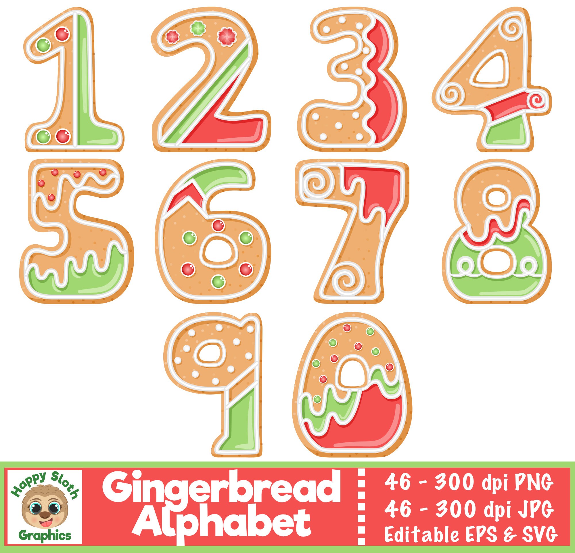 Gingerbread Alphabet Clipart Set in Red and Green, Personal and ...