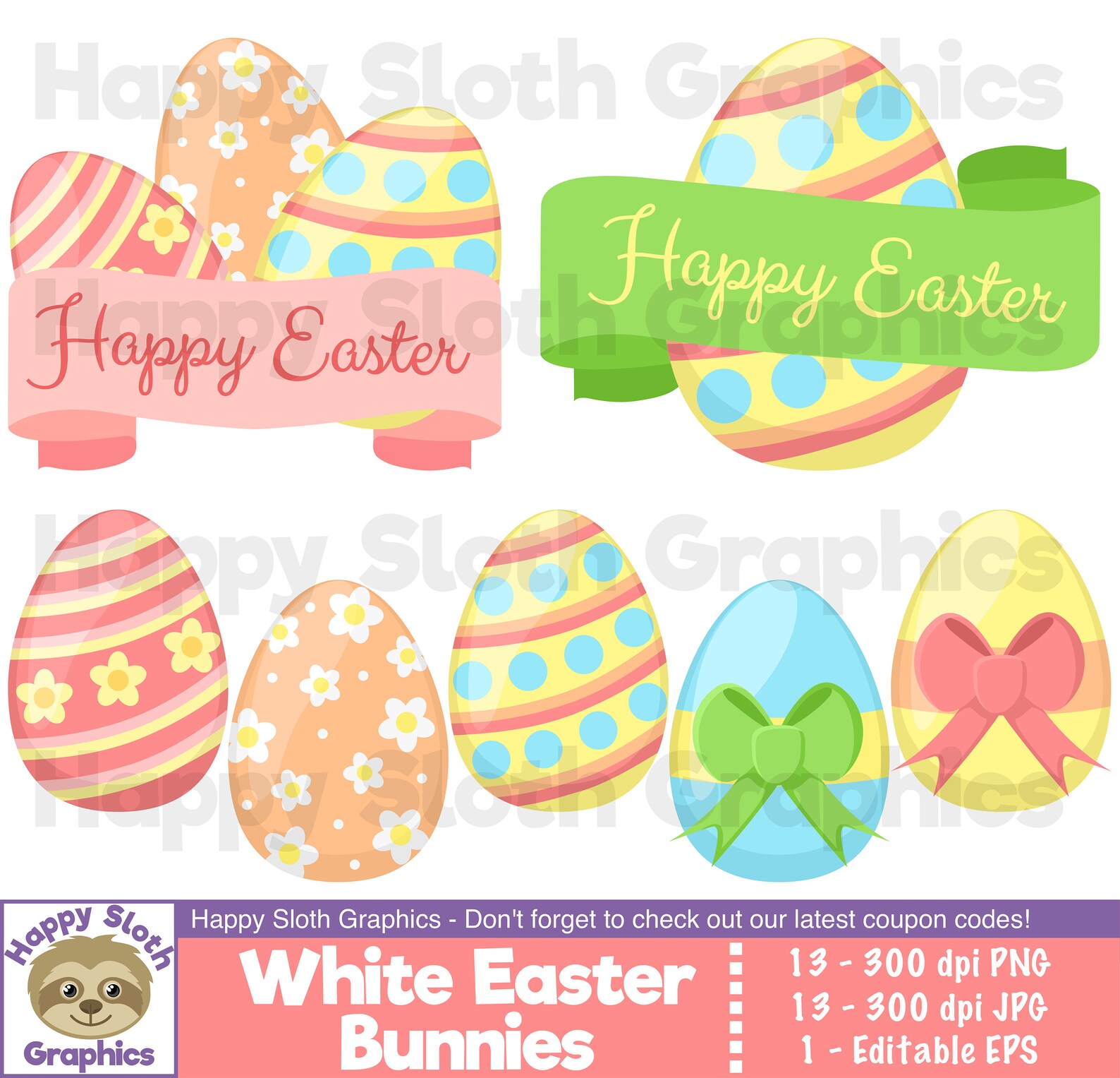 Easter Bunnies in White Clipart Set, Personal and Commercial Use Vector ...