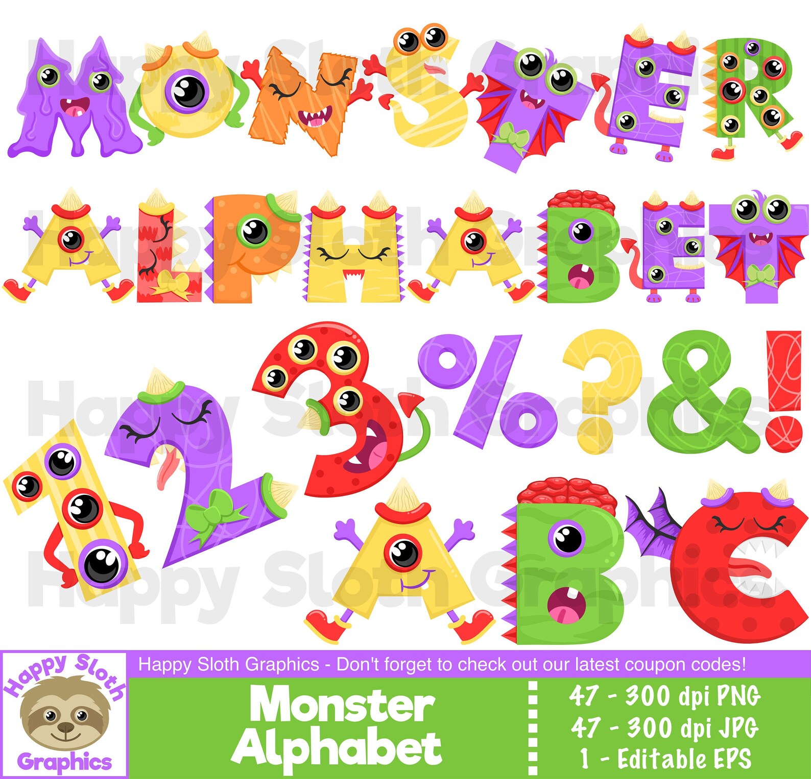 Monster Alphabet Clipart Set, Personal and Commercial Use Vector ...