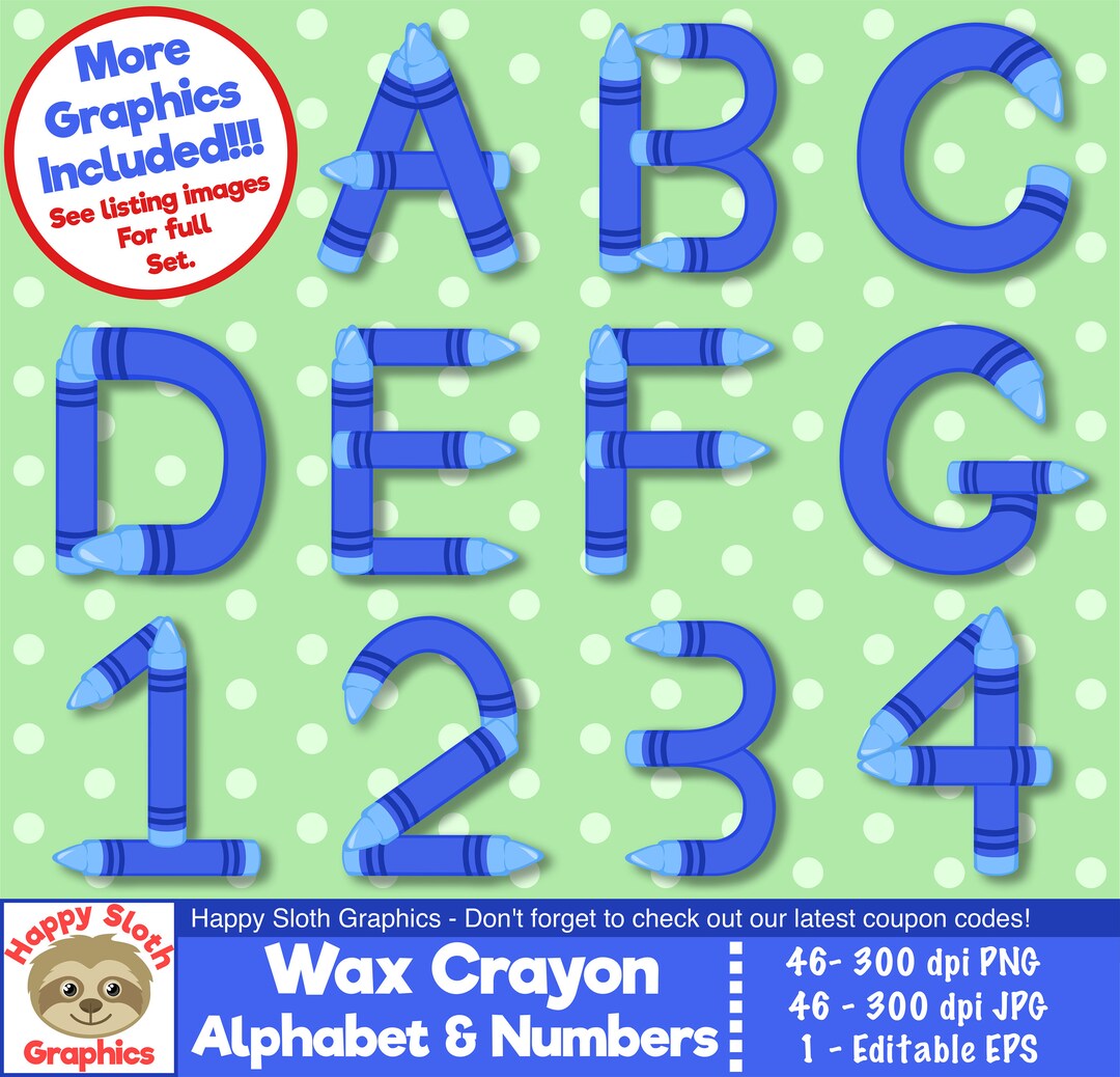 Blue Wax Crayon Alphabet Clipart Set, Personal and Commercial Use ...