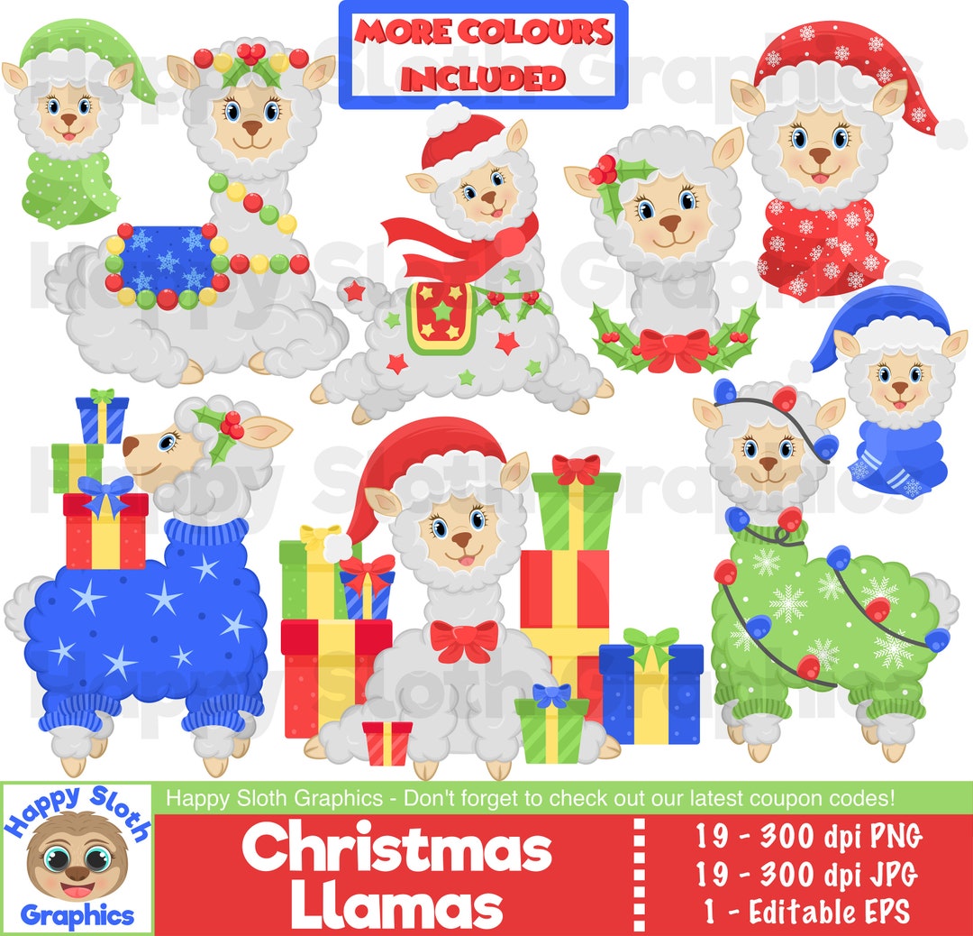 Christmas Llama Clipart Set, Personal and Commercial Use Vector Alpaca ...