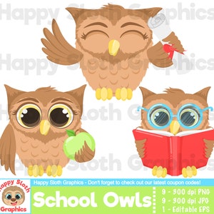 School Owls Clipart Set, Personal and Commercial Use Vector School ...