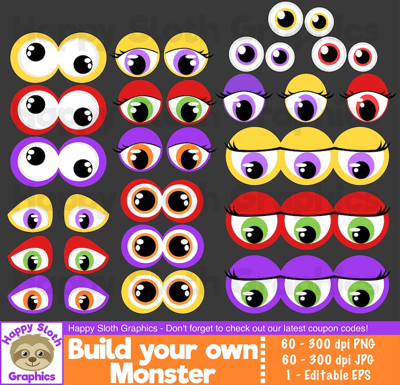 Mix and Match Monster Clipart Set, Personal and Commercial Use Vector ...