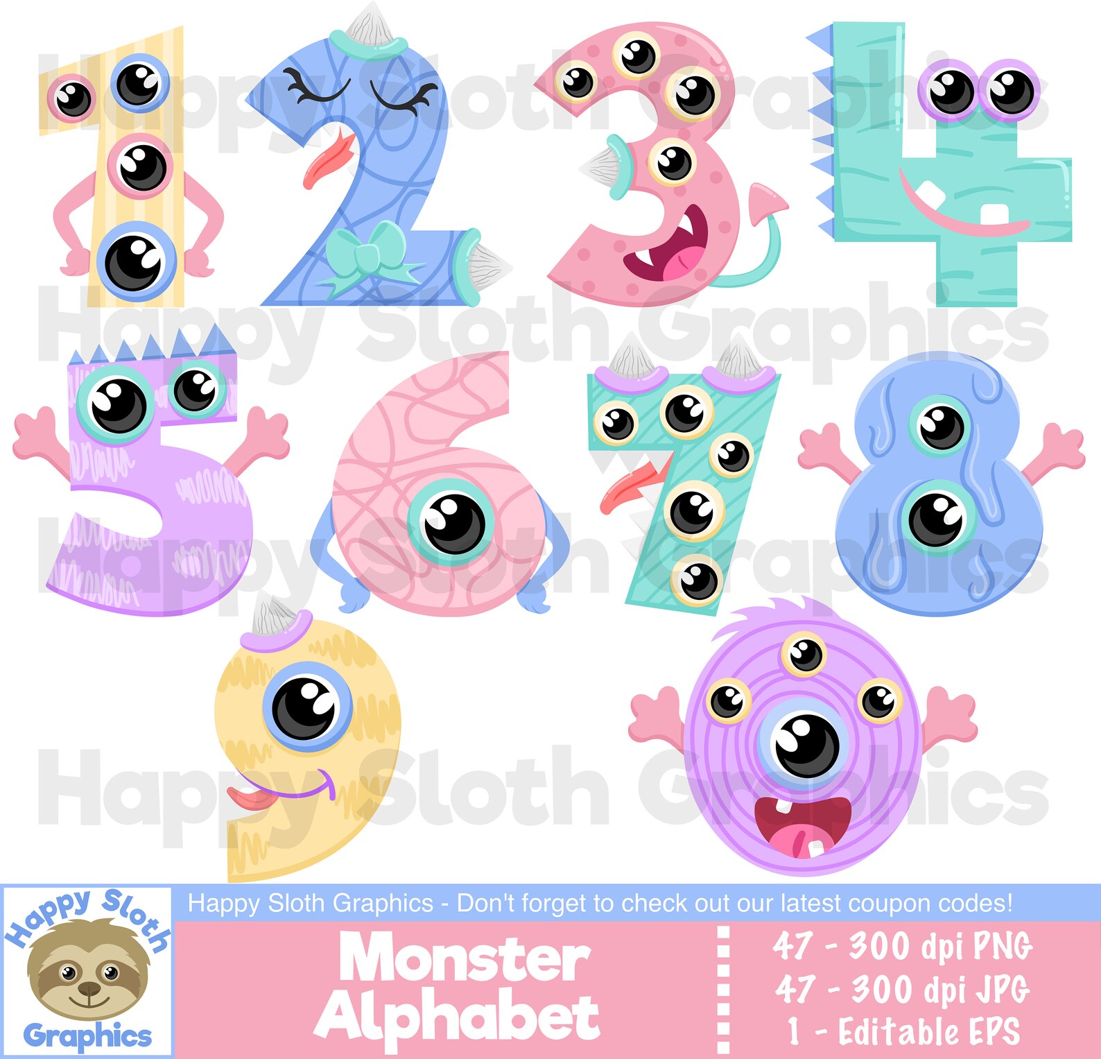 Pastel Monster Alphabet Clipart Set, Personal and Commercial Use Vector ...
