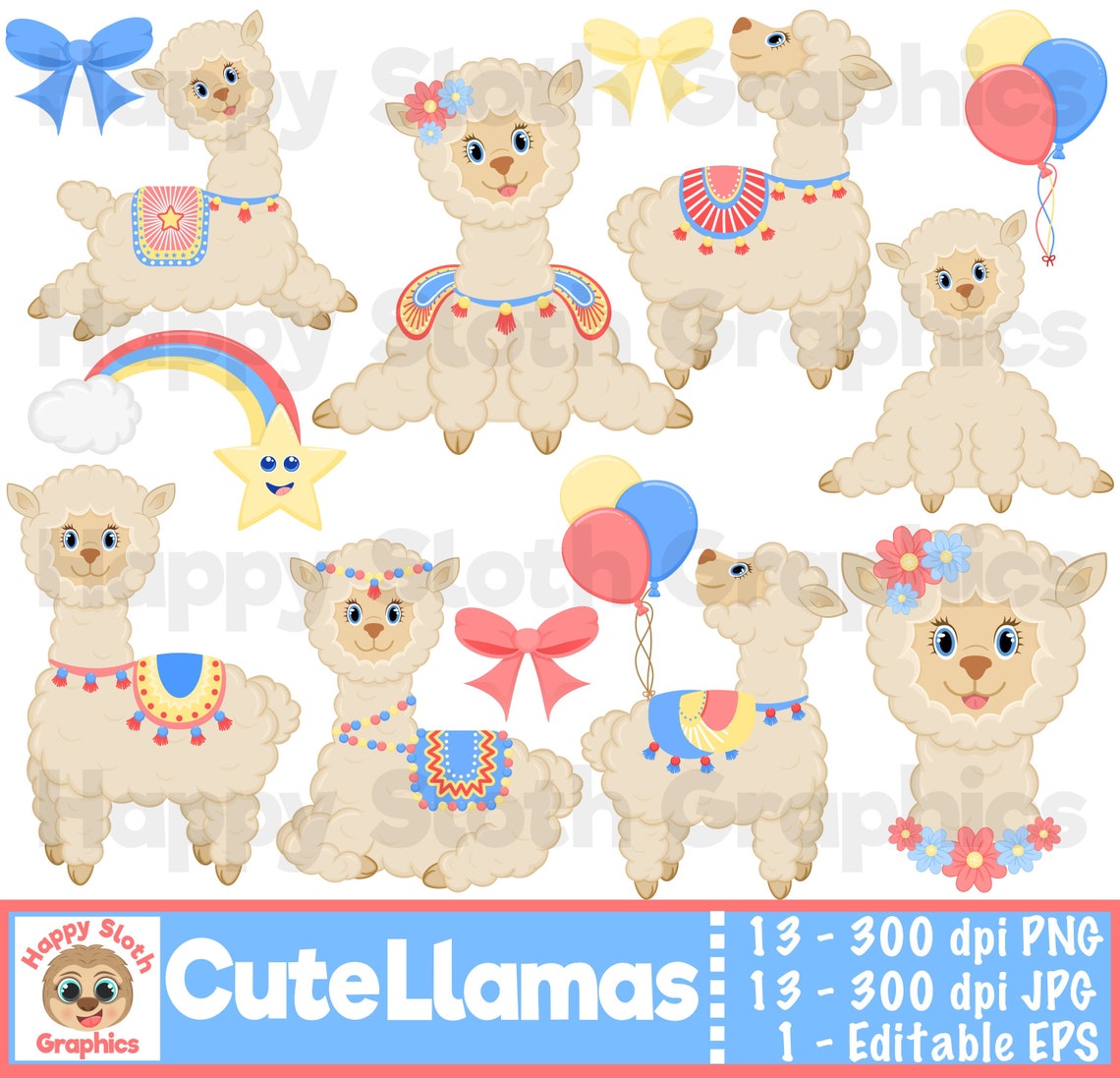 Cute Llama Clipart Set Personal and Commercial Use Vector - Etsy