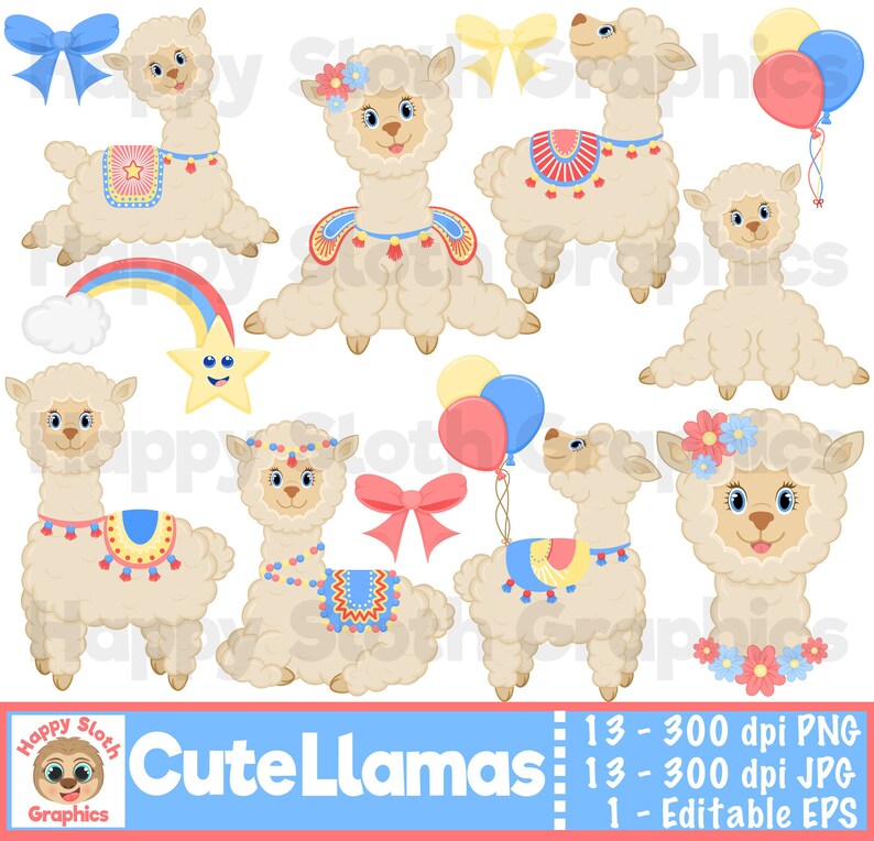 Cute Llama Clipart Set, Personal and Commercial Use Vector Alpaca ...
