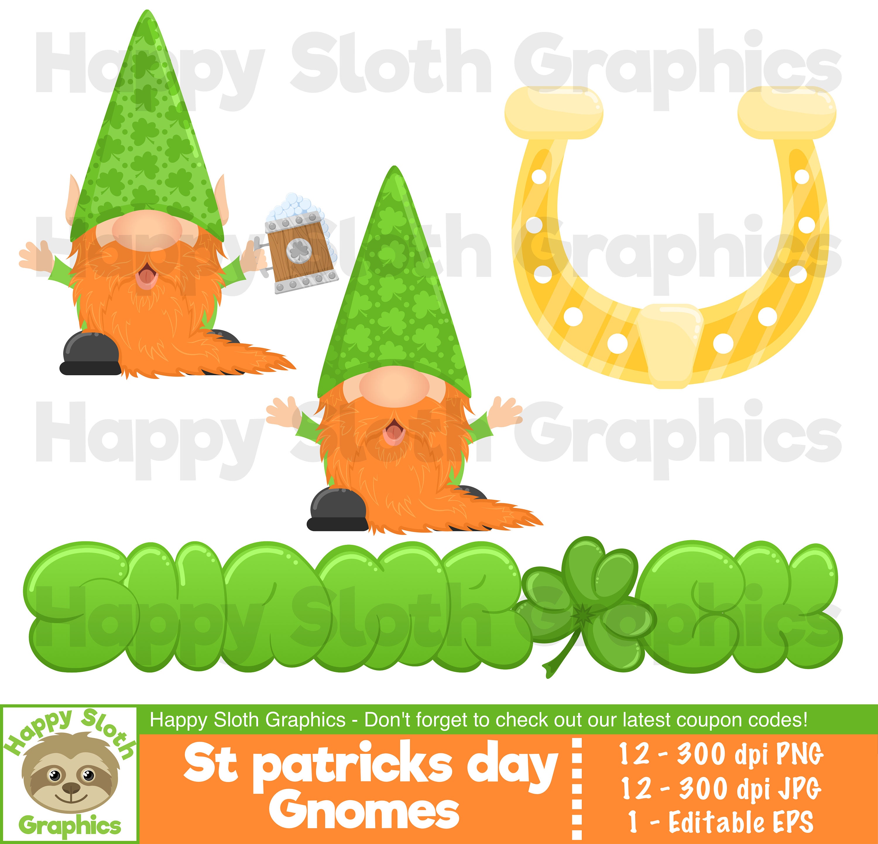St Patricks Day Gnomes Clipart Set, Personal and Commercial Use Vector ...