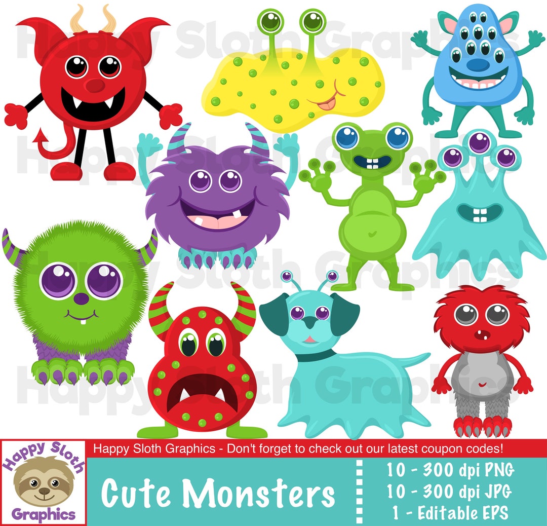 Cute Monsters Clipart Set, Personal and Commercial Use Vector Digital ...