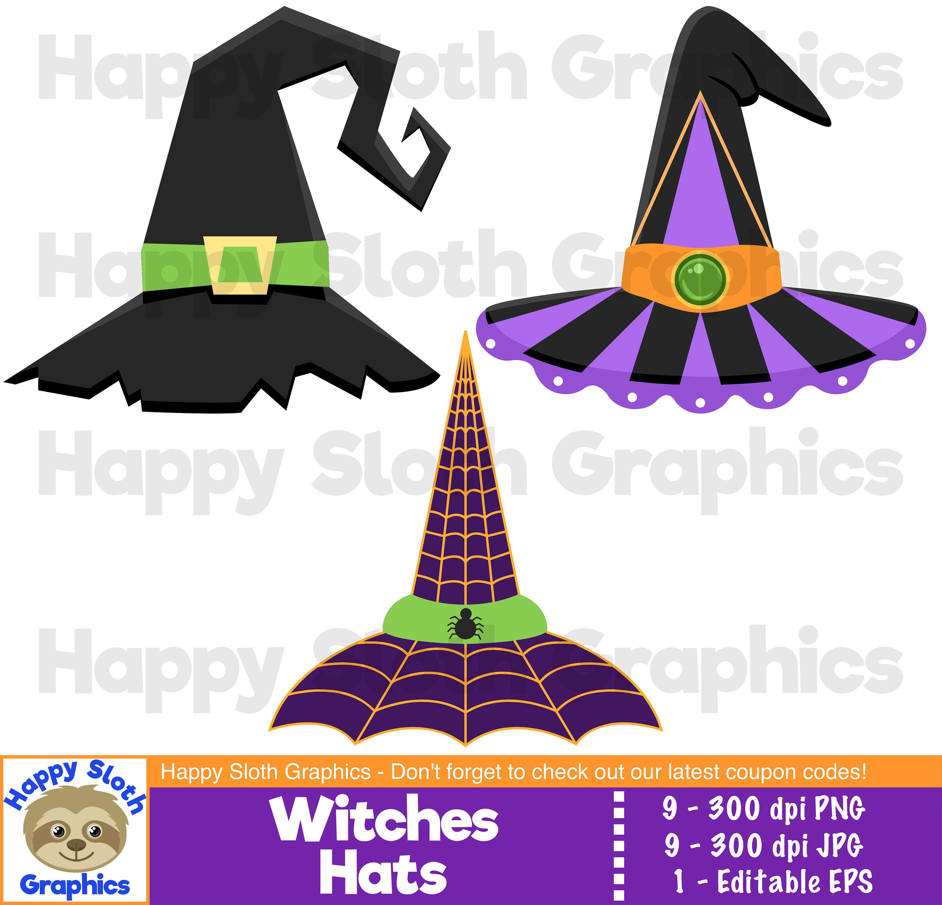 Halloween Witches Hats Clipart Set Personal and Commercial - Etsy
