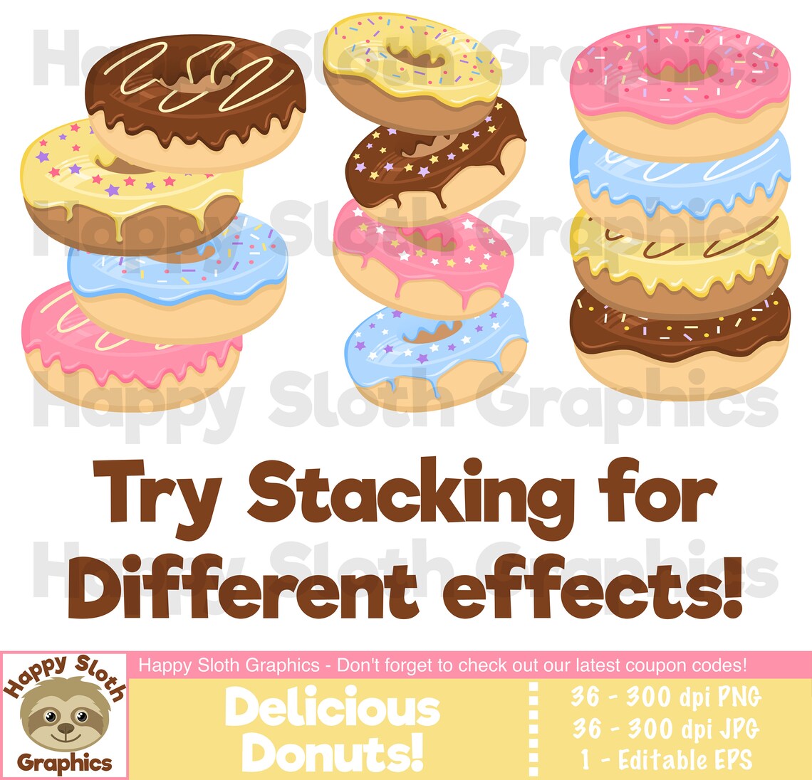 Delicious Donuts Clipart Set, Personal and Commercial Use Vector Coffee ...