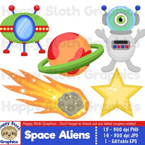 Space Alien Clipart Set, Personal and Commercial Use Vector, Space ...