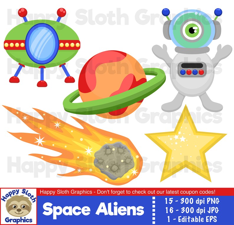 Space Alien Clipart Set Personal and Commercial Use Vector - Etsy